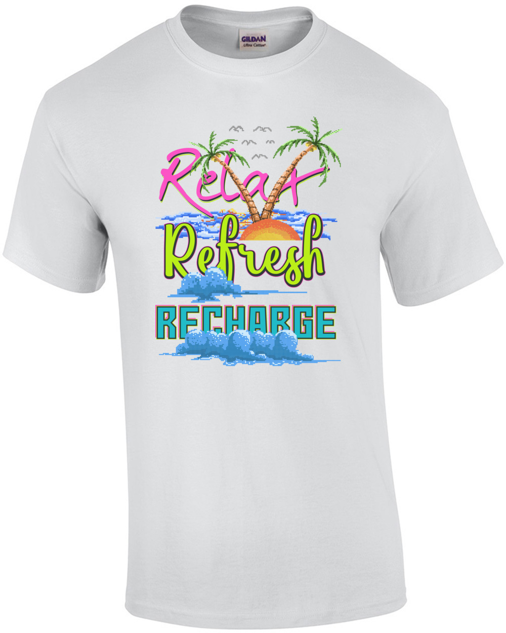 Relax Refresh Recharge Retro Vacation T-Shirt | eBay